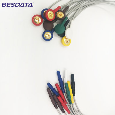 TPU Material ECG EKG Cables shielded Leadwires 4 Leads Colorized Cable Snap IEC Din 1.5mm Plug nihon kohden