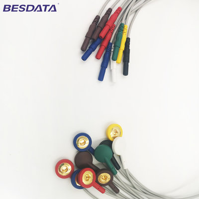 TPU Material ECG EKG Cables shielded Leadwires 4 Leads Colorized Cable Snap IEC Din 1.5mm Plug nihon kohden