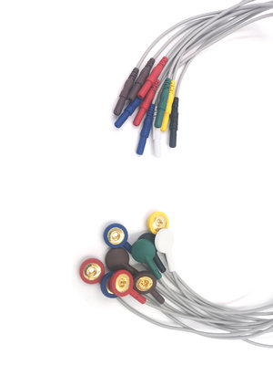 TPU Material ECG EKG Cables shielded Leadwires 4 Leads Colorized Cable Snap IEC Din 1.5mm Plug nihon kohden