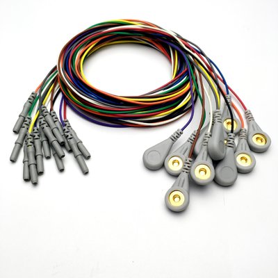 TPU Material PVC TENS ECG EKG Cables shielded Leadwires Customized Cable Snap button IEC Din 1.5mm Plug adapter